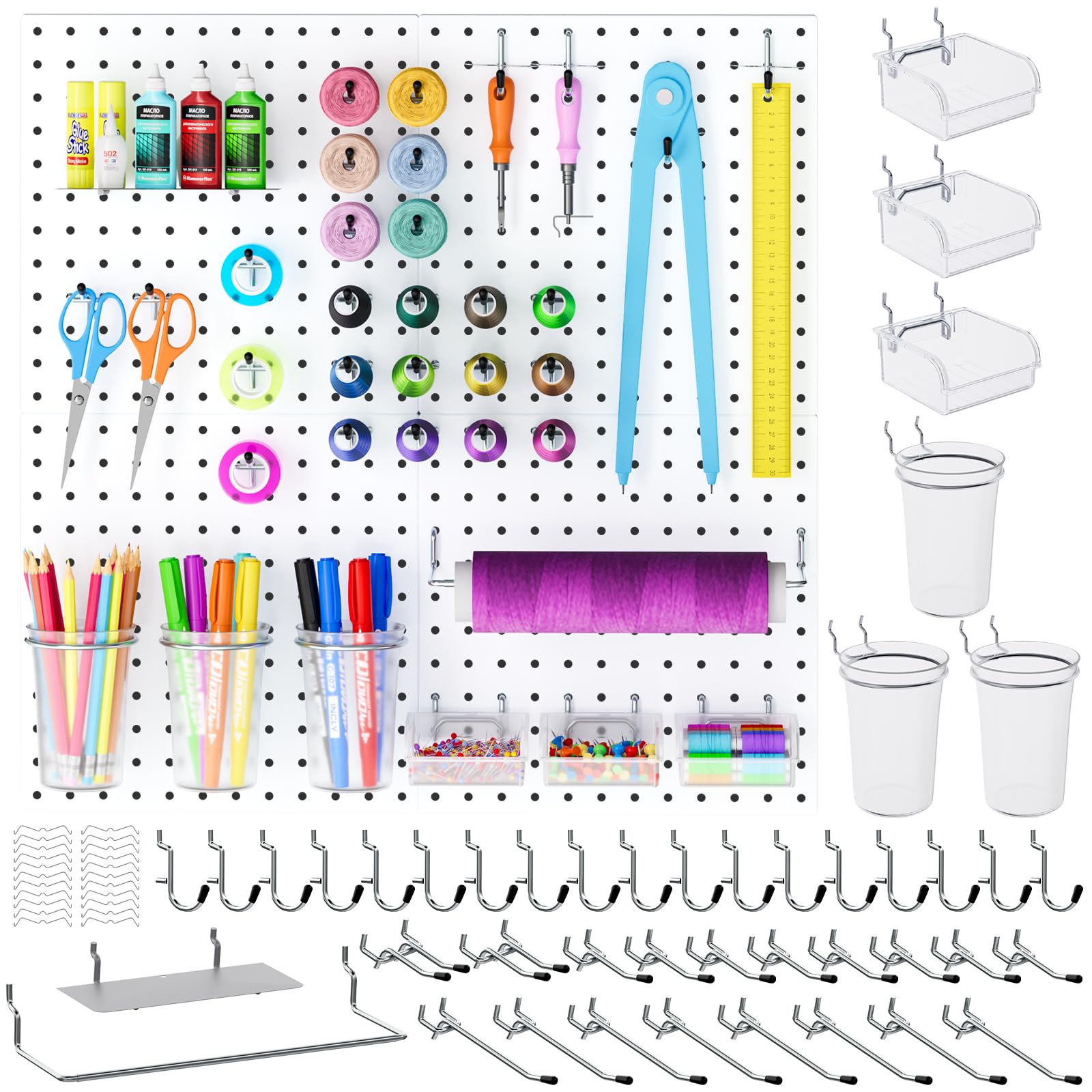 INCLY 70PCS Metal Peg Board Kit with 1/4" Pegboard Accessories, 4 Pack
